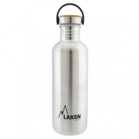 Gourde inox 1 litre, large goulot, bouchon inox et bambou