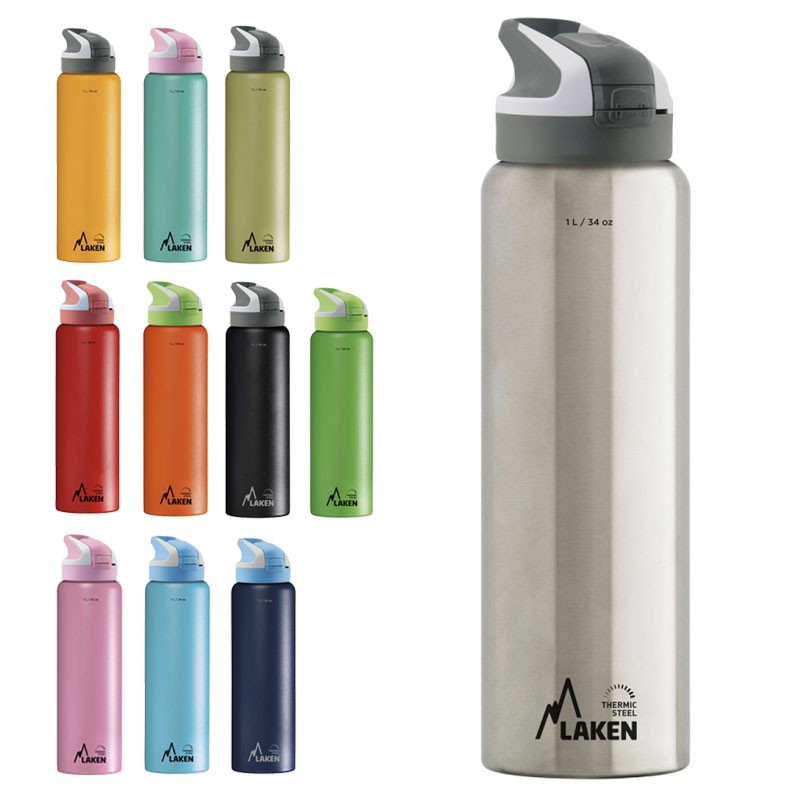 Gourde inox isotherme 1 litre, bouchon sport avec paille